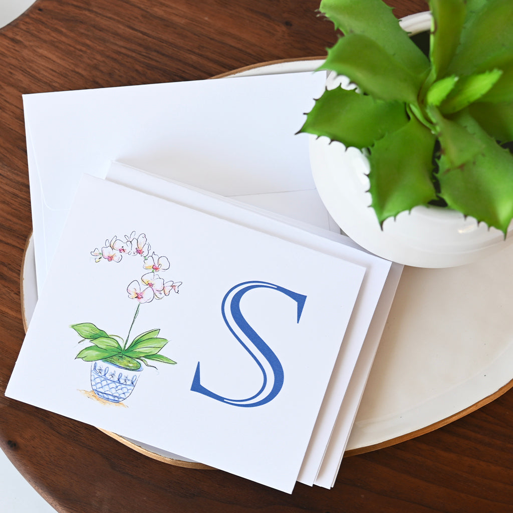 Orchid Initial Notecard Set | TheMississippiGiftCompany.com