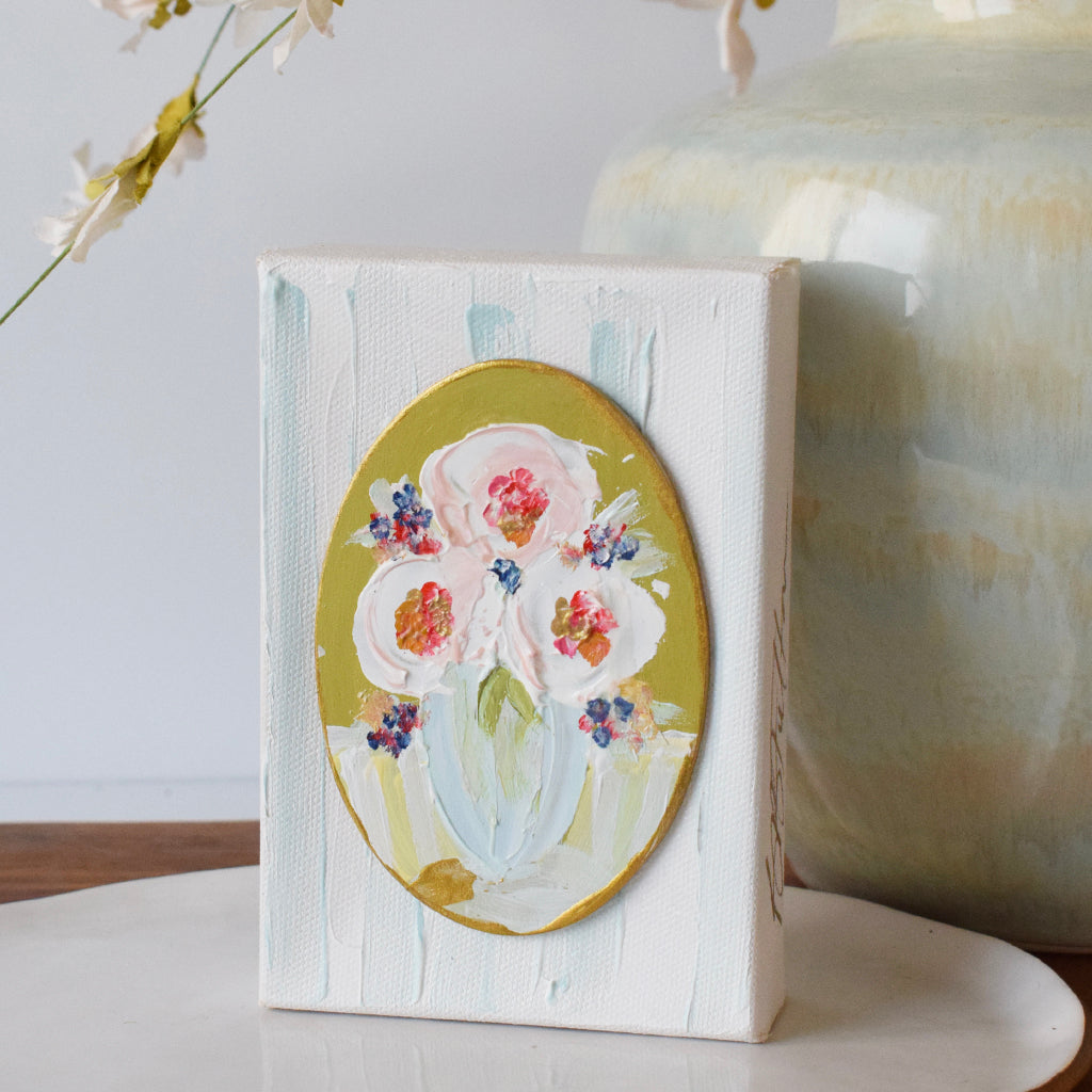 Intaglio Floral Blue Stripe Canvas | Mississippi Made Gifts