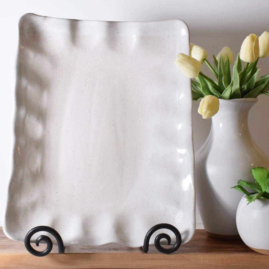 Fluttered Rectangle Tray Simply White | Mississippi Made Gifts