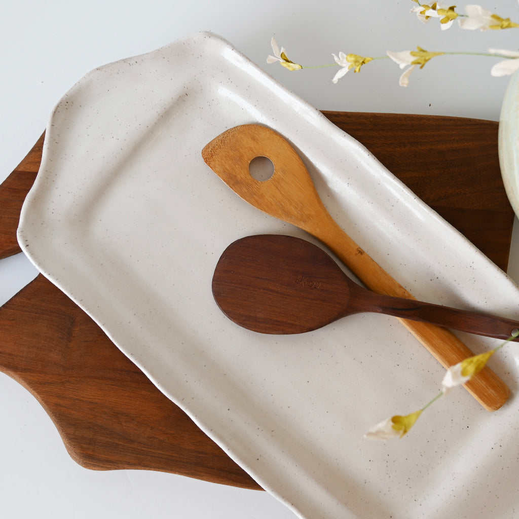 Rectangle Tray with Handles Eyelet White | Mississippi Made Gifts