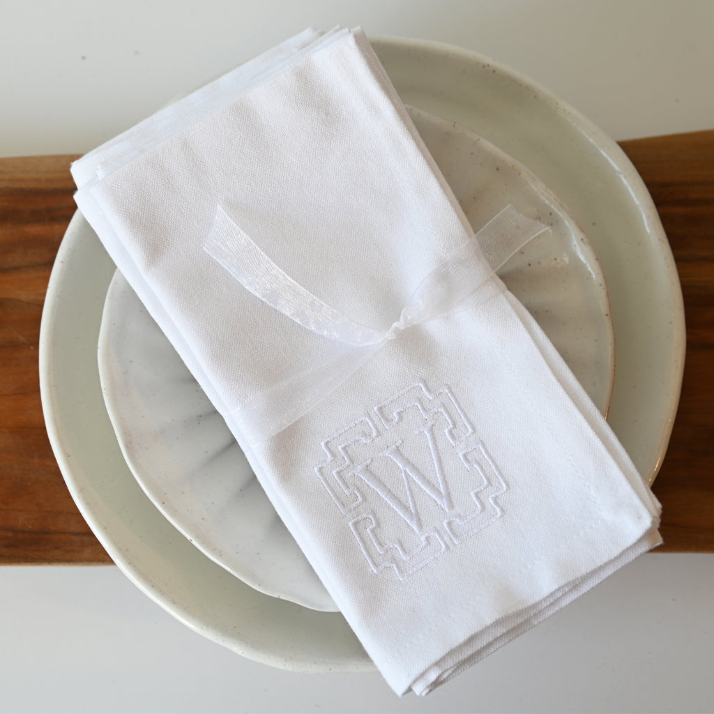 White Initial Dinner Napkins | Mississippi made product handcrafted by ...