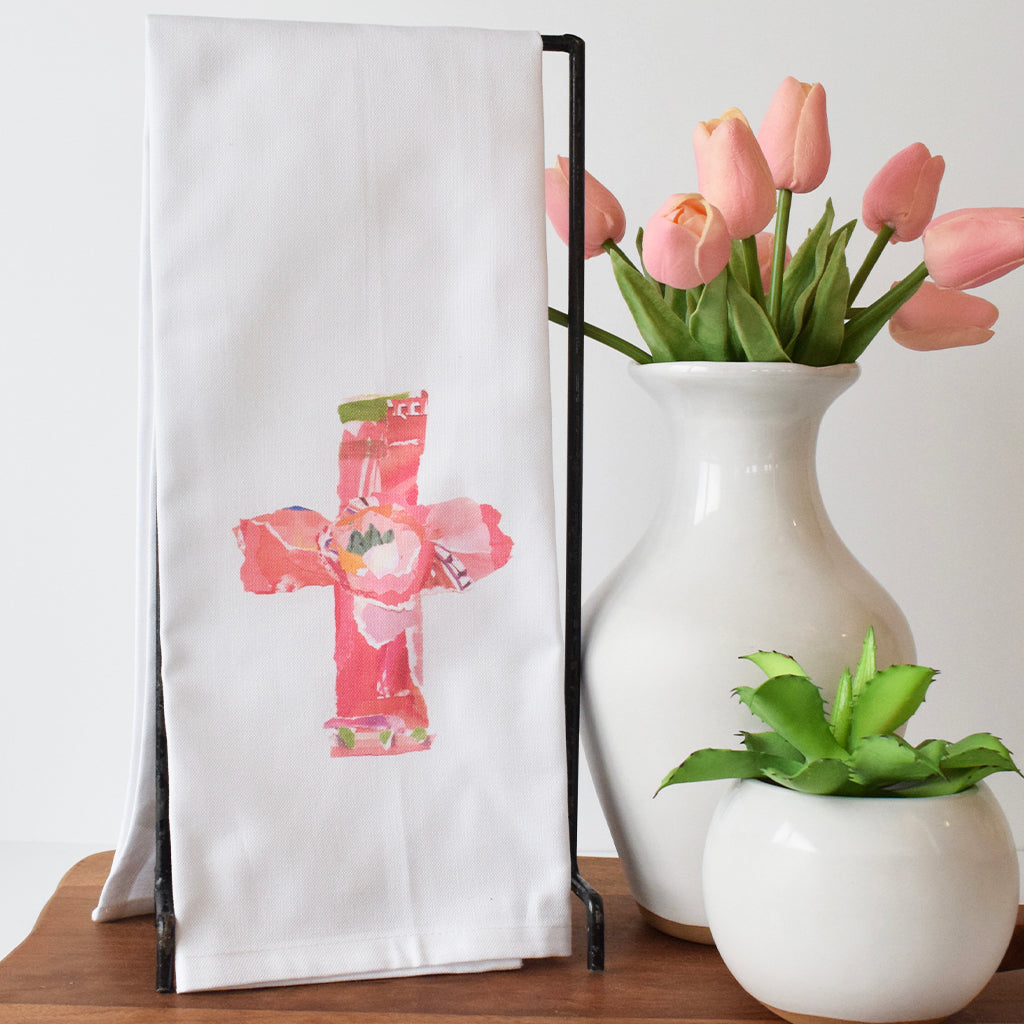 Pink Everlasting Cross Hand Towel | Mississippi Made Gifts