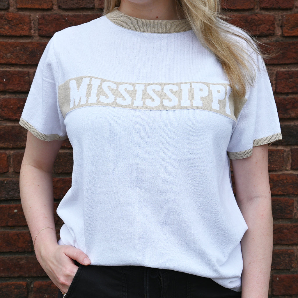 Ringer Mississippi Sweater Tan | TheMississippiGiftCompany.com